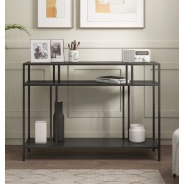 Large Display Unit, Black Console Table, 2-Shelf, Hallowood Furniture ...