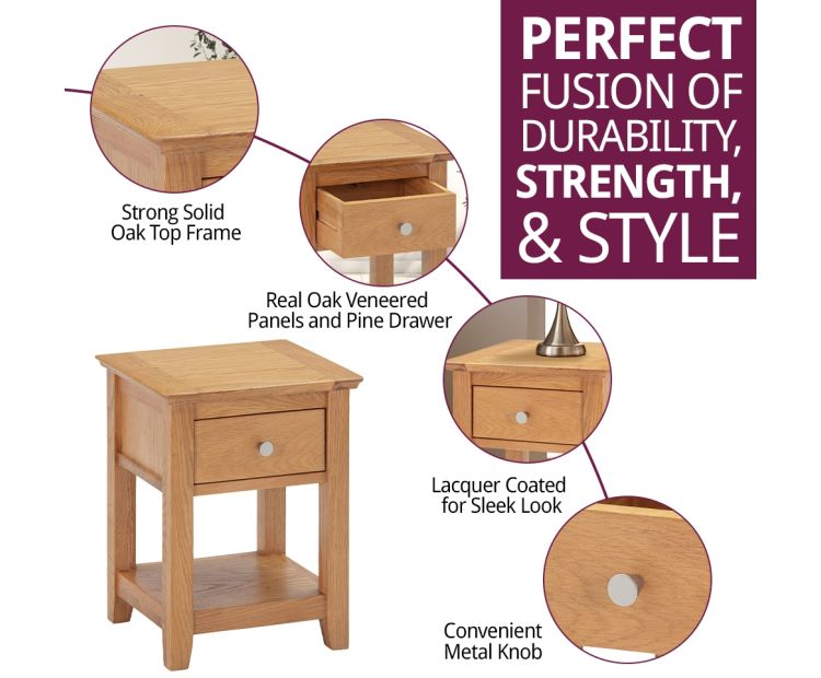 Oak lamp table with drawer store