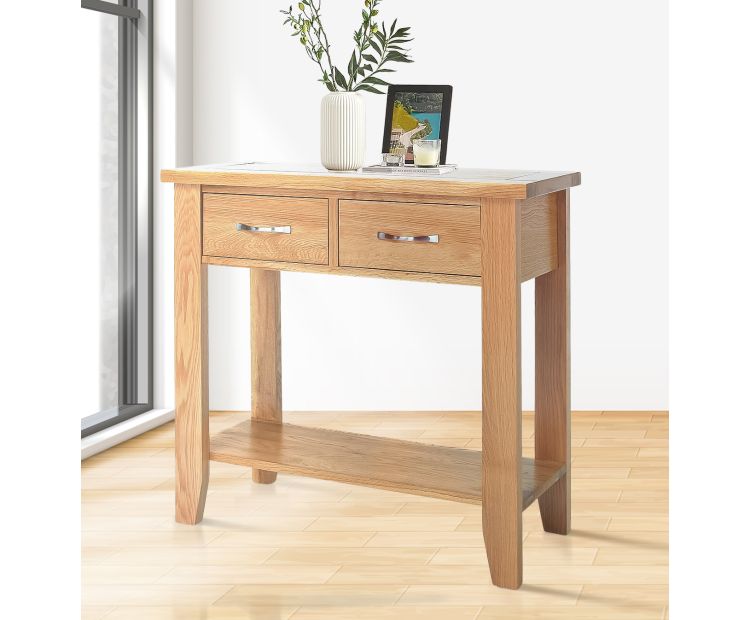 Small oak console table with drawers store